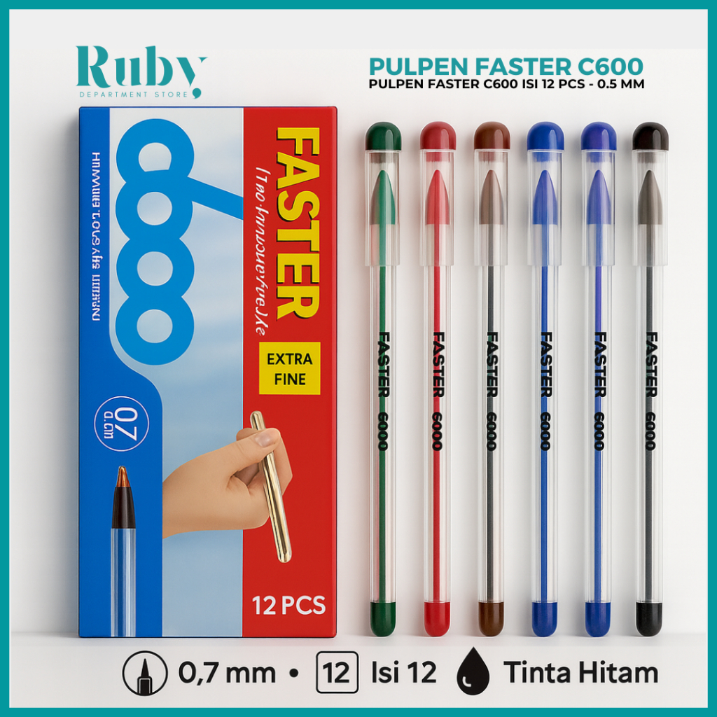 Jual Pulpen Faster C600 Tinta Hitam 0.7 mm Isi 12 Pcs | Shopee Indonesia