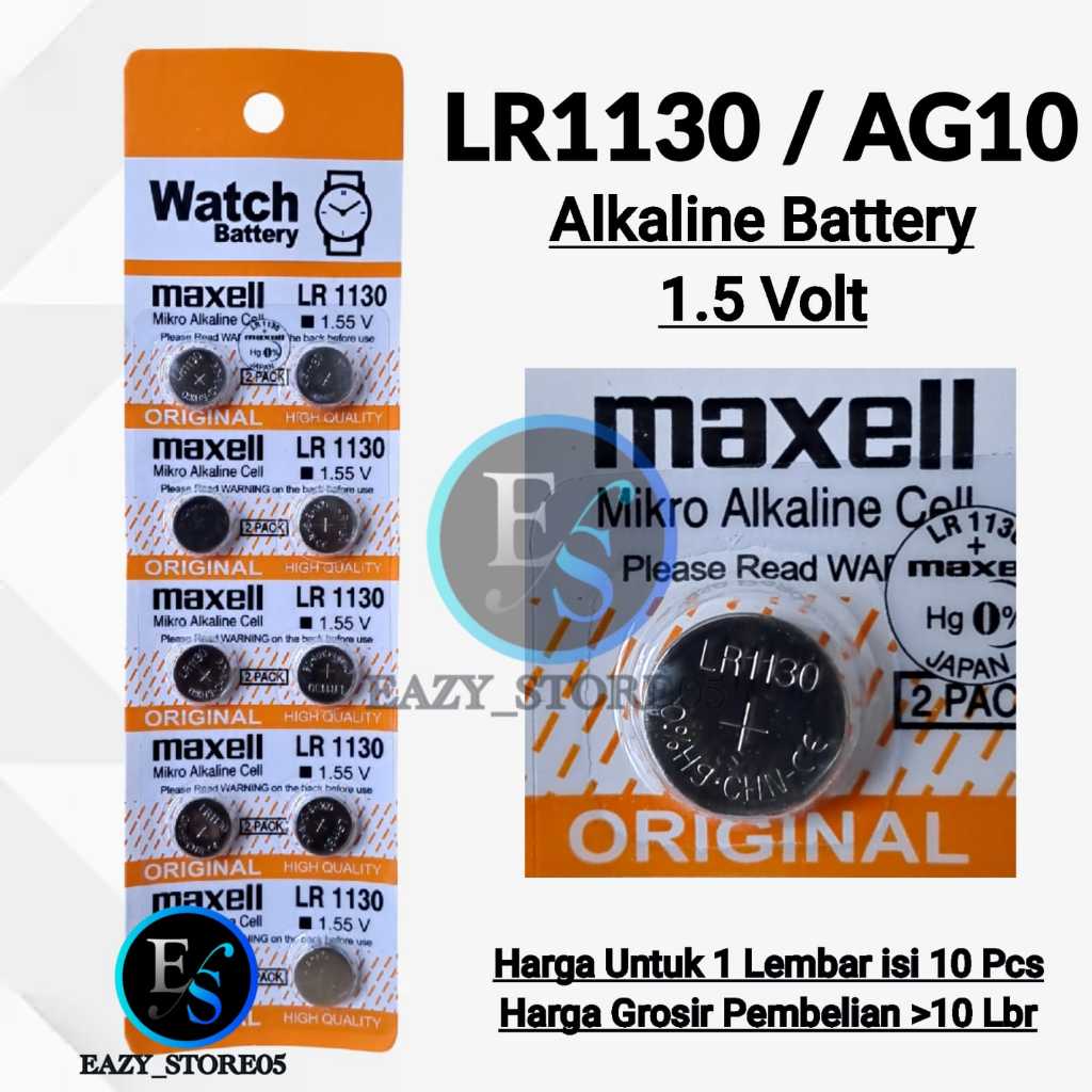 Jual Baterai LR1130 / AG10 Alkaline Battery 1.5V Batrai Kalkulator LR54 ...