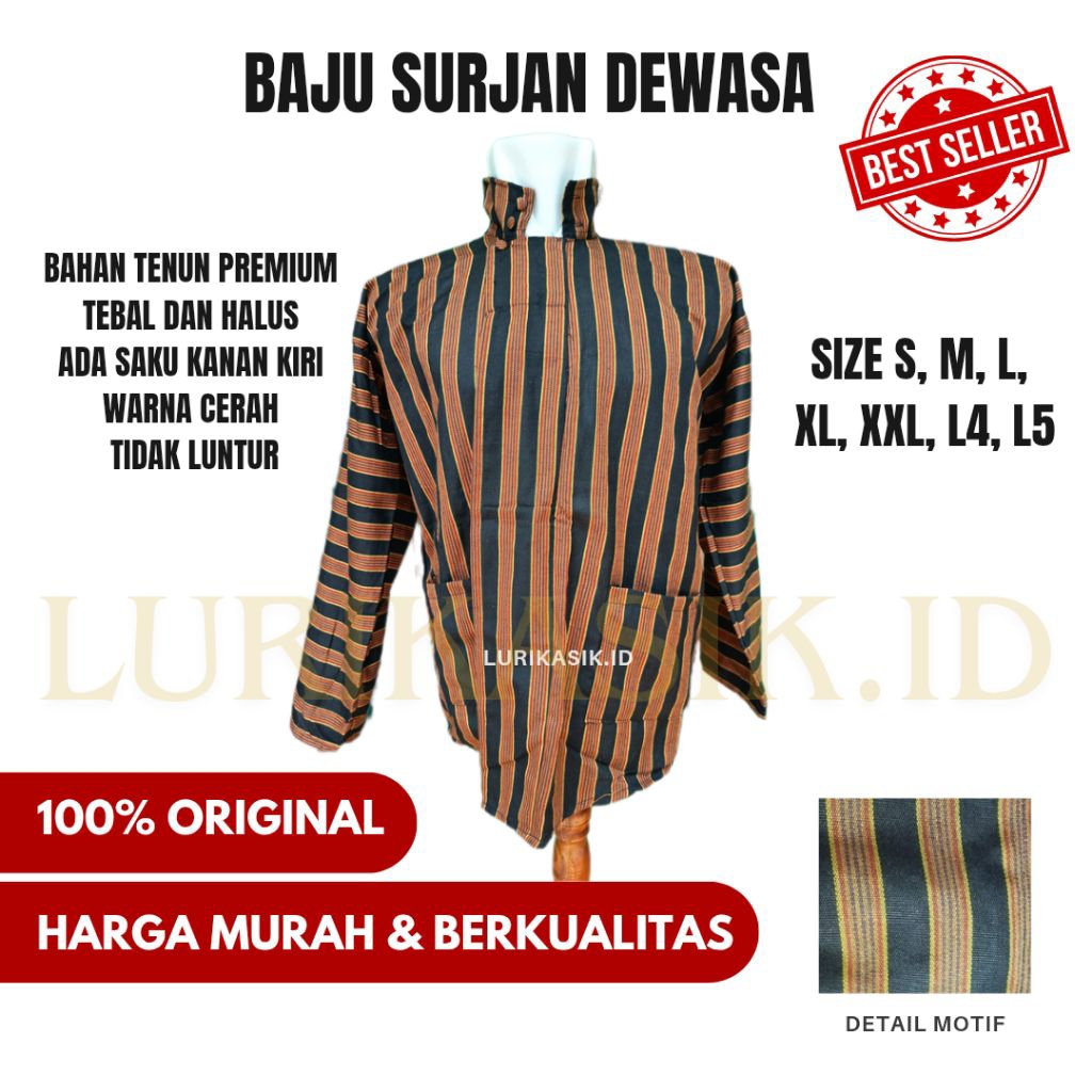 Jual Baju Surjan Dewasa Laki-Laki Hitam Coklat | Baju Lurik Dewasa ...