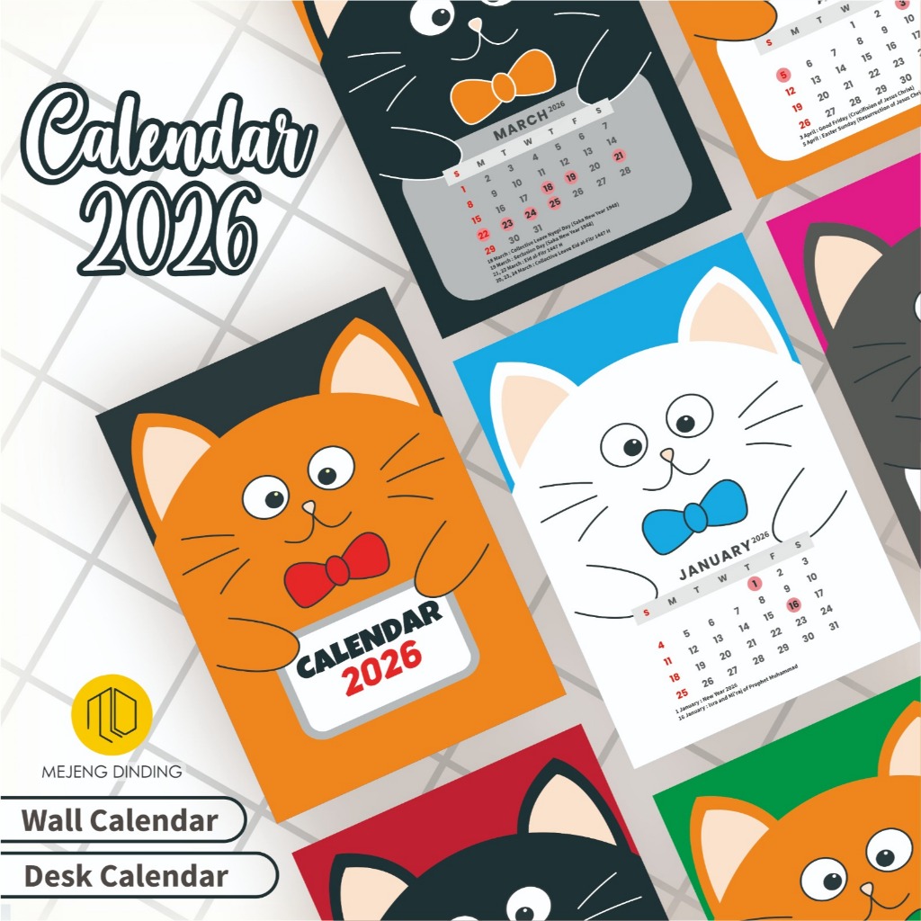Jual Kalender 2026 Aesthetic Motif Kucing / Kalender Motif Kucing 2026 ...