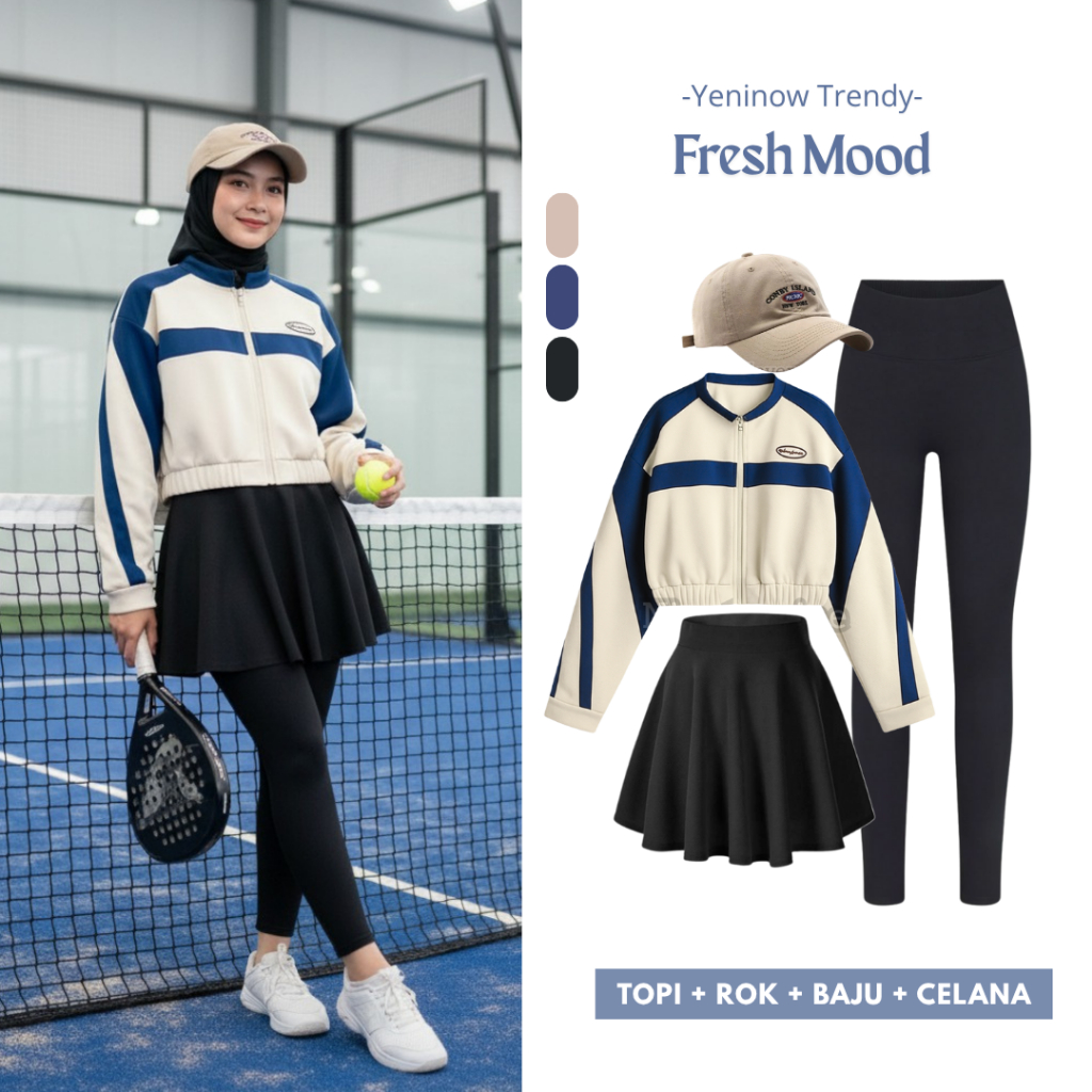 Jual Fresh Mood One Set Olahraga Padel (Atasan,Celana Legging, Rok Mini ...