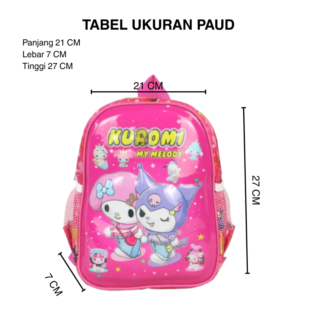 Jual Tas Anak PAUD Karakter Kuromi 3D Timbul + Lampu LED - Tas Sekolah ...