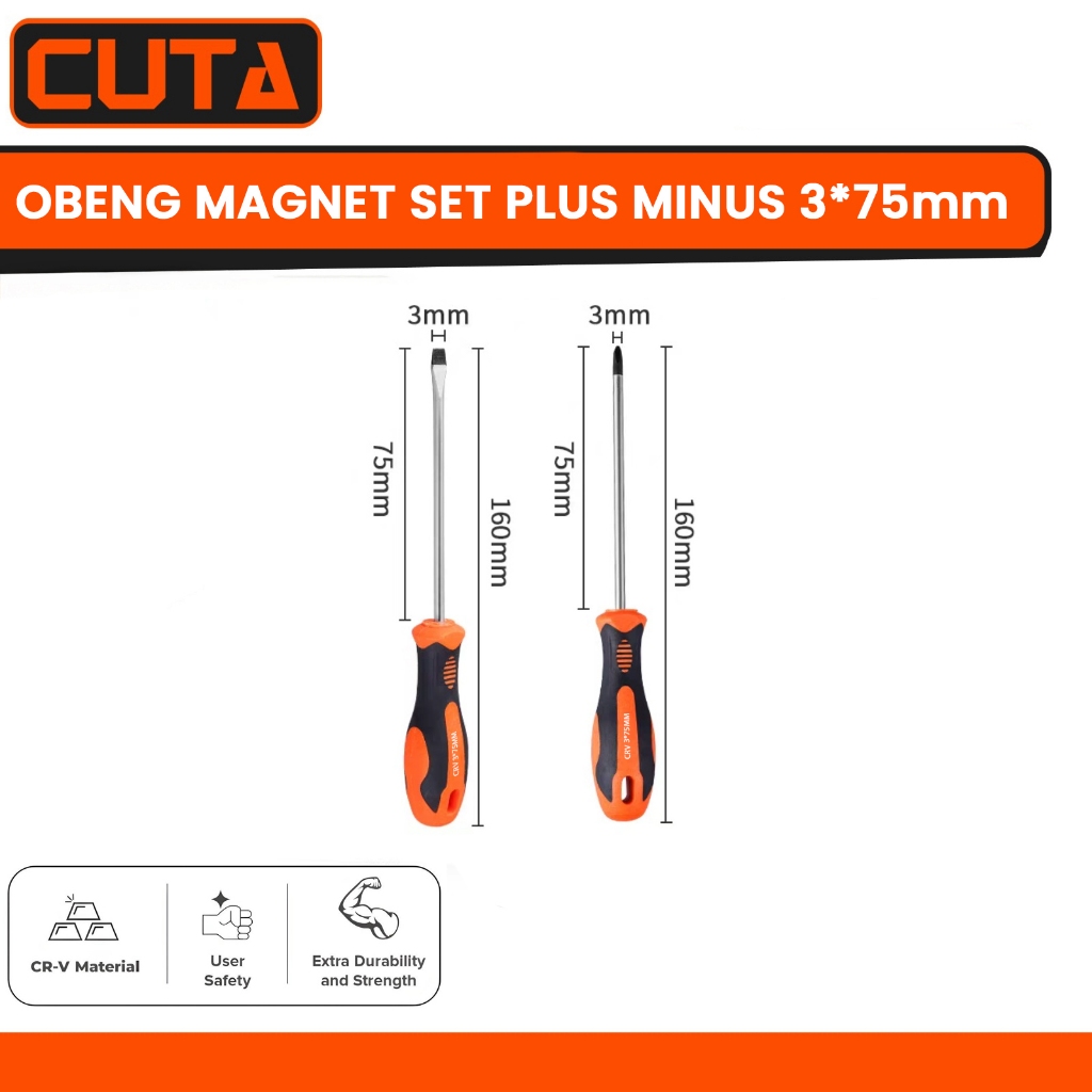 Jual CUTA Obeng Magnet Set 3x75mm Obeng Philips Plus Minus PH SL Obeng ...