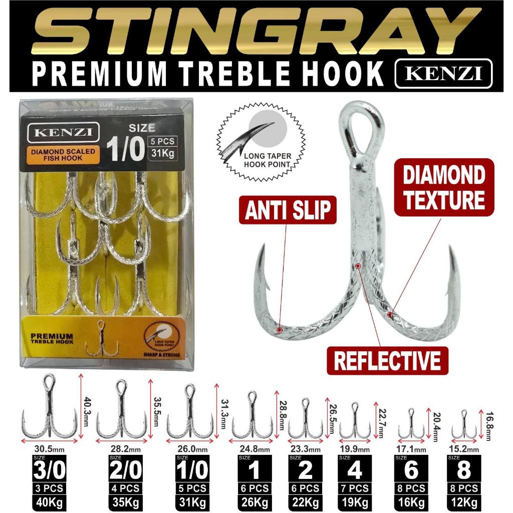 Jual TREBLE HOOK KENZI STINGRAY DIAMOND SCALED FISH HOOK | Shopee Indonesia