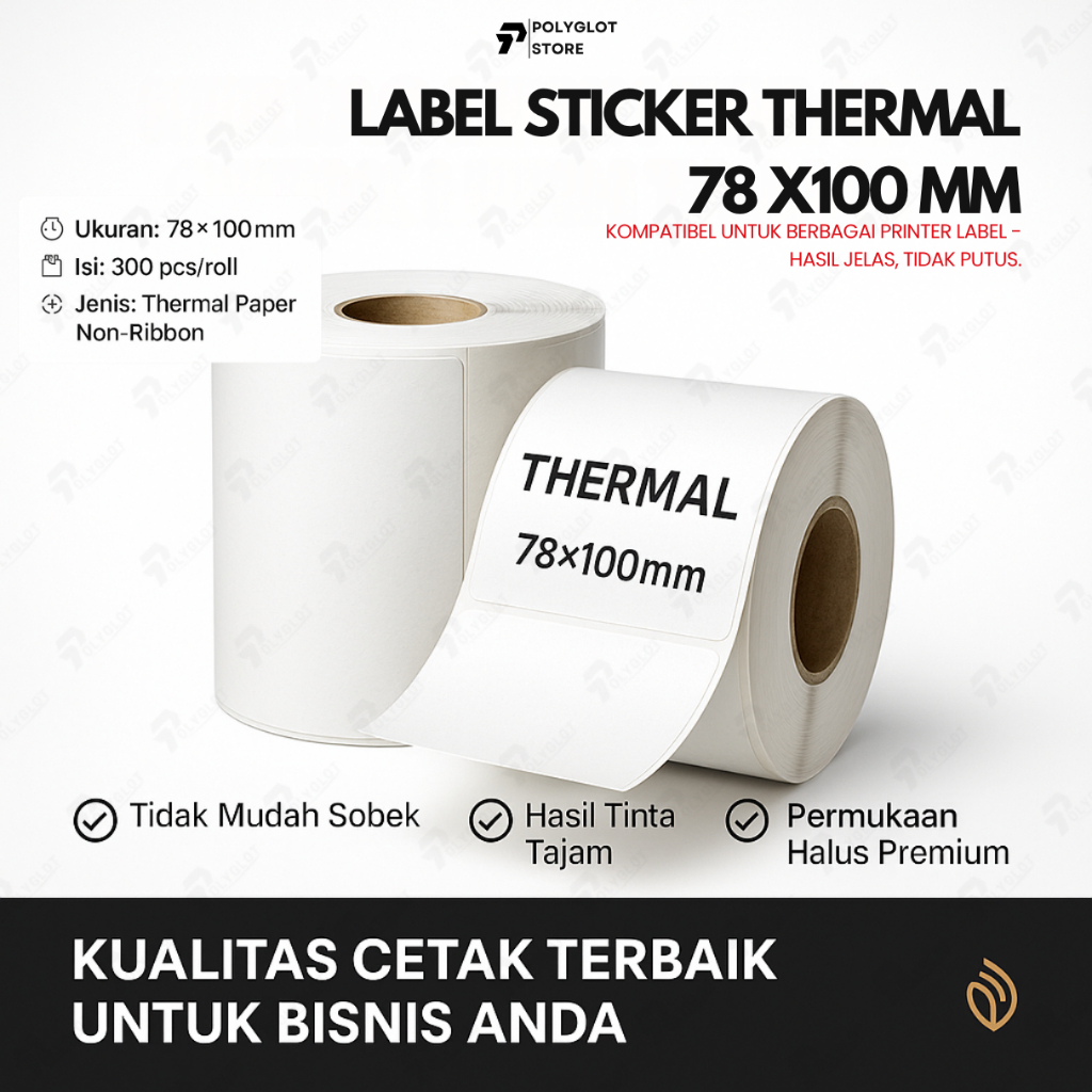 Jual LABEL THERMAL 78 X 100 KERTAS STICKER BARCODE 78x100 mm Isi 300 ...
