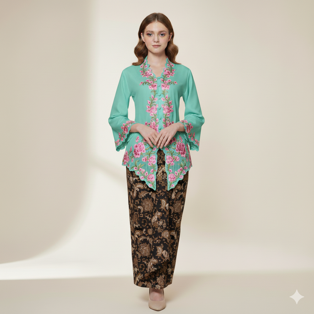 Jual Kebaya Katun Encim Bordir 5 Warna Elisa Hijau Mint 715 | Shopee ...