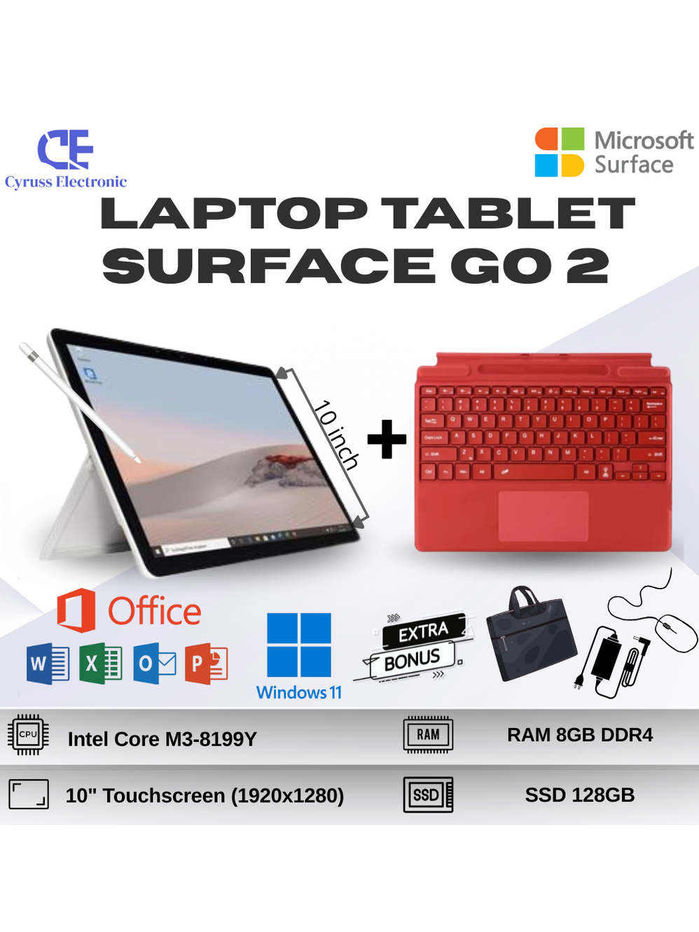 Jual Laptop 2in1 Tablet Microfost Surface Go 2 Intel M3-8199Y RAM 8GB ...