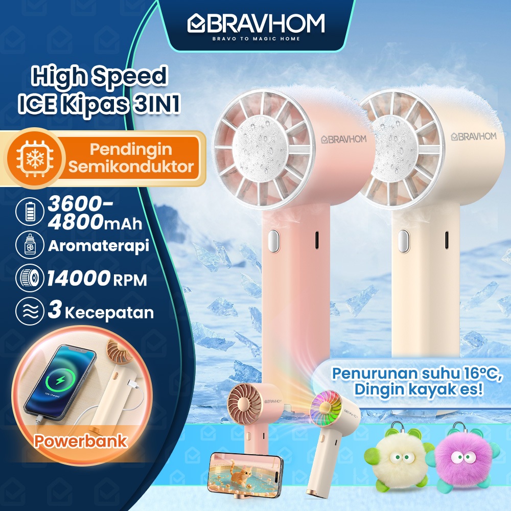 Jual BRAVHOM Kipas Angin Mini Portable 3IN1 Powerbank 3600mAh ...