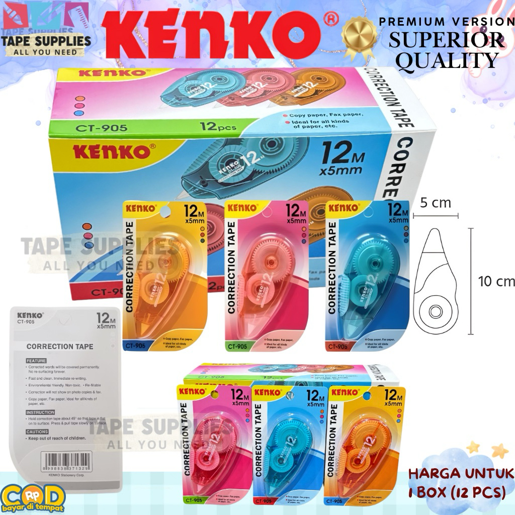 Jual (DAPAT 12) VERSI PREMIUM Kenko Correction Tape CT-905 – Tipex ...