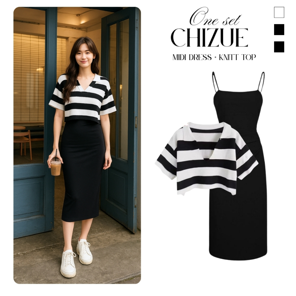 Jual J-style One Set Outfit Wanita ( Crop Top + Midi Dress) Setelan ...