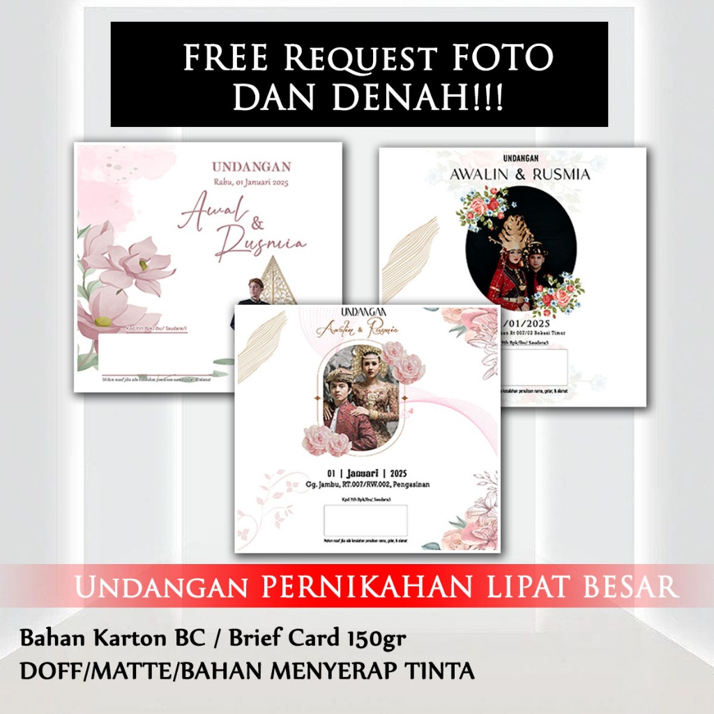 Jual UNDANGAN NIKAH LIPAT BESAR UNDANGAN NIKAHAN KERTAS UNDANGAN ...