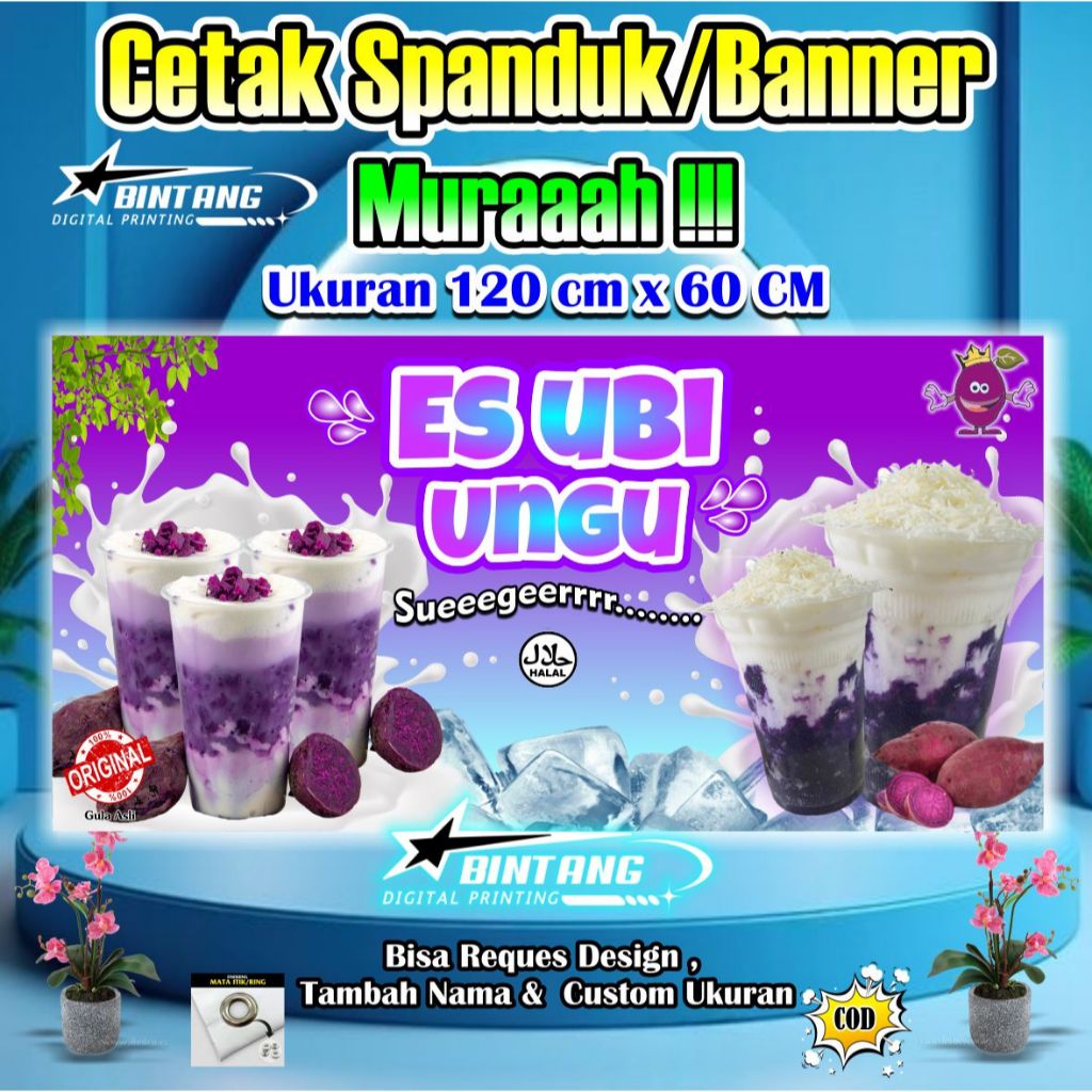 Jual Spanduk Banner Es Ubi Ungu Ukuran 120 cm x 60 cm | Shopee Indonesia