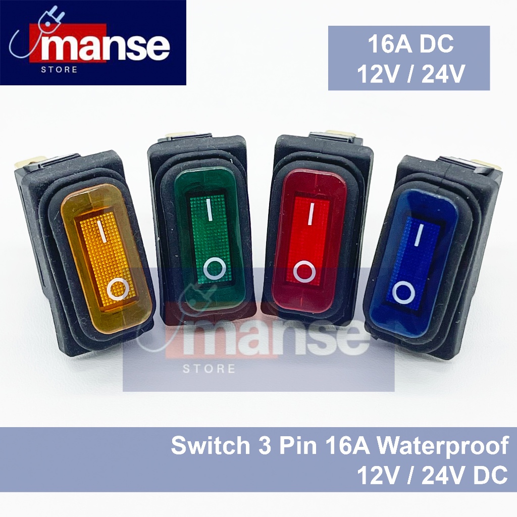Jual Saklar On Off Waterproof Lampu Tipis DC 12V 24V 3 Kaki 16A / Slim ...