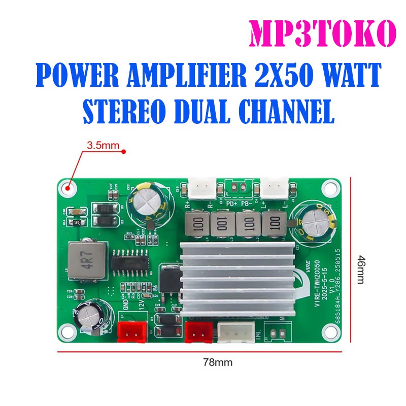Jual Vire Power Amplifier Stereo 2x50W Dual Channel Modul Ampli Audio ...