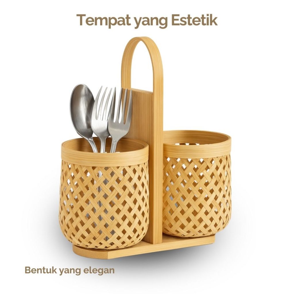 Jual Kerajinan Bambu Tempat Sendok Bambu Double Bulat Putih Natural ...
