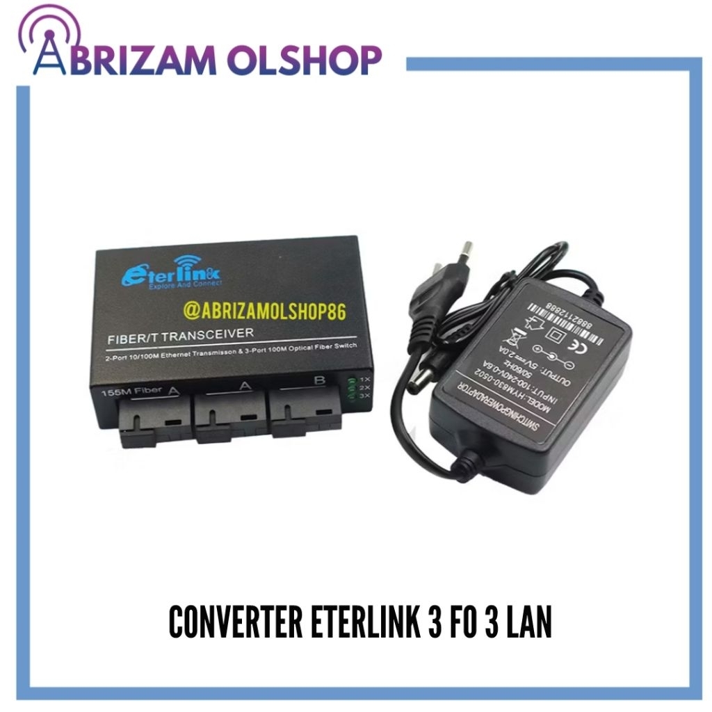 Jual MEDIA CONVERTER ETERLINK 3 FO 3 LAN + ADAPTOR SUPORT POE / HTB ...