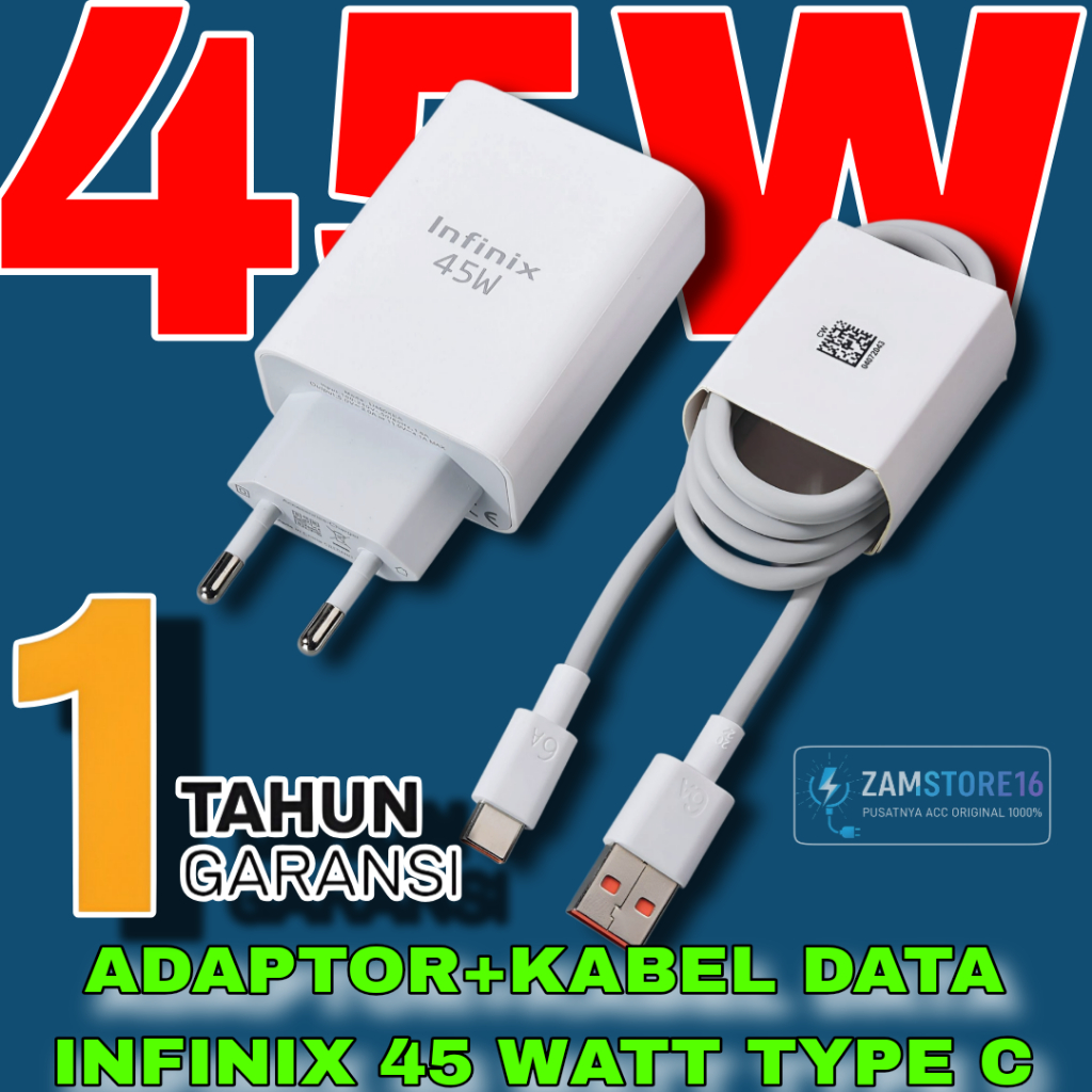 Jual [ ASLI ] CHARGER + KABEL DATA INFINIX 45W / 45WATT USB TYPE C FAST ...