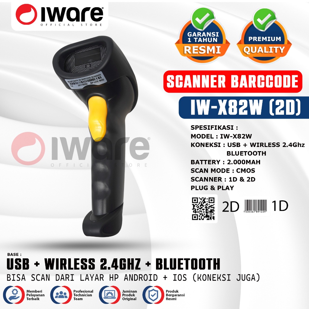 Jual Iware Scanner Barcode IW-X82W Usb 1D 2D Laser Plug & Play Usb ...