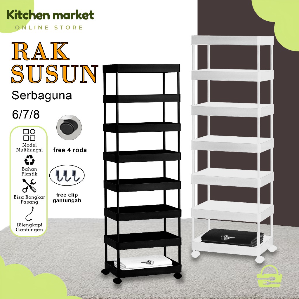 Jual (KM)Rak Susun Serbaguna 7 Tingkat Bahan Plastik Dengan Roda Rak ...