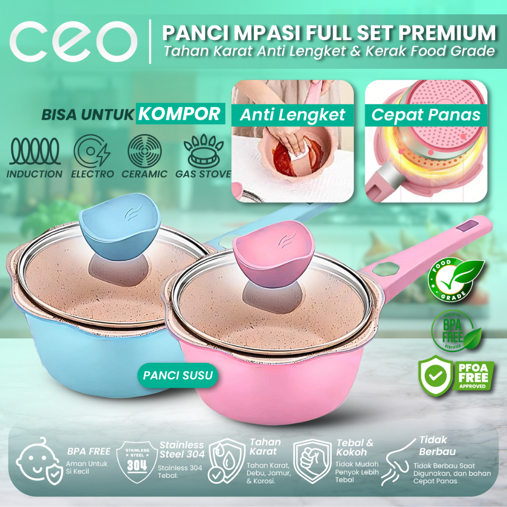 Jual CEO Panci Masak Susu Mpasi Baby Cooking Rebus Teflon Anti Lengket ...