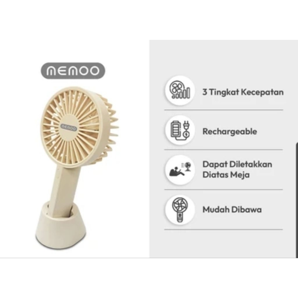 Jual Memoo Kipas Angin Portable Hand Rechargeable - Putih Portable Fan ...