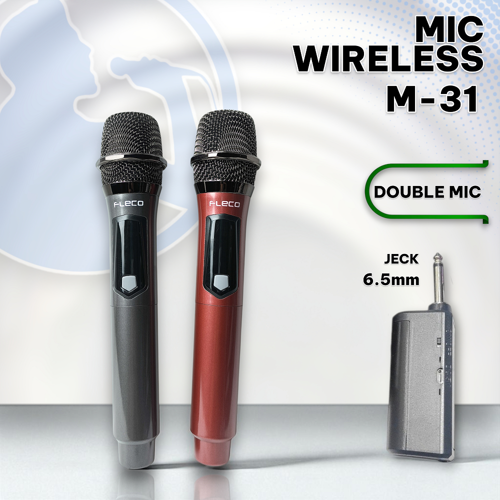 Jual Mic Wireless PROFESIONAL Double Fleco M-31 Jack Besar include ...