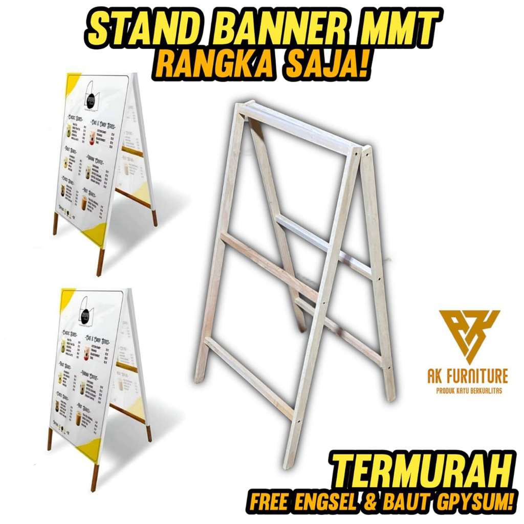 Jual Stand Banner MMT / Rangka Banner Kayu Kokoh! | Shopee Indonesia