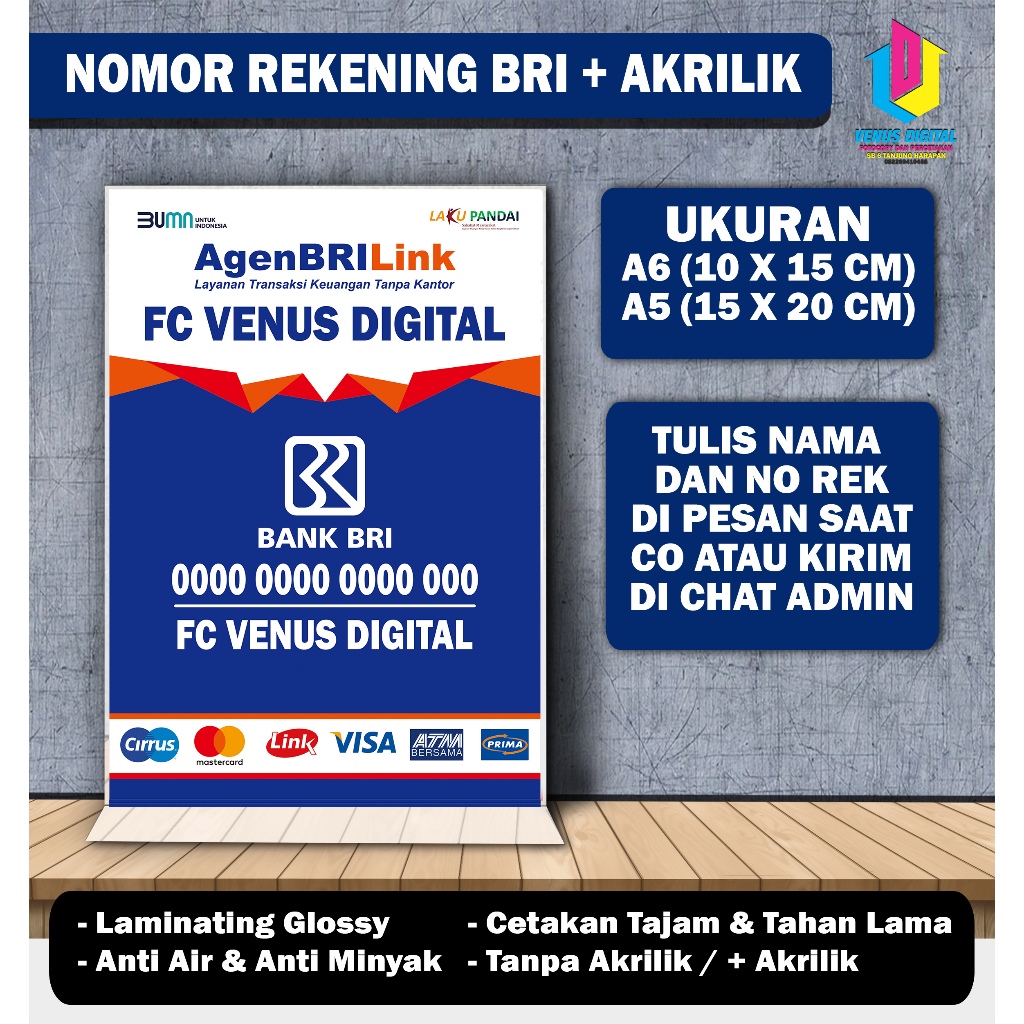 Jual BROSUR NOMOR ADMIN REKENING BRI AGEN BRI LINK CUSTOM + STAND ...