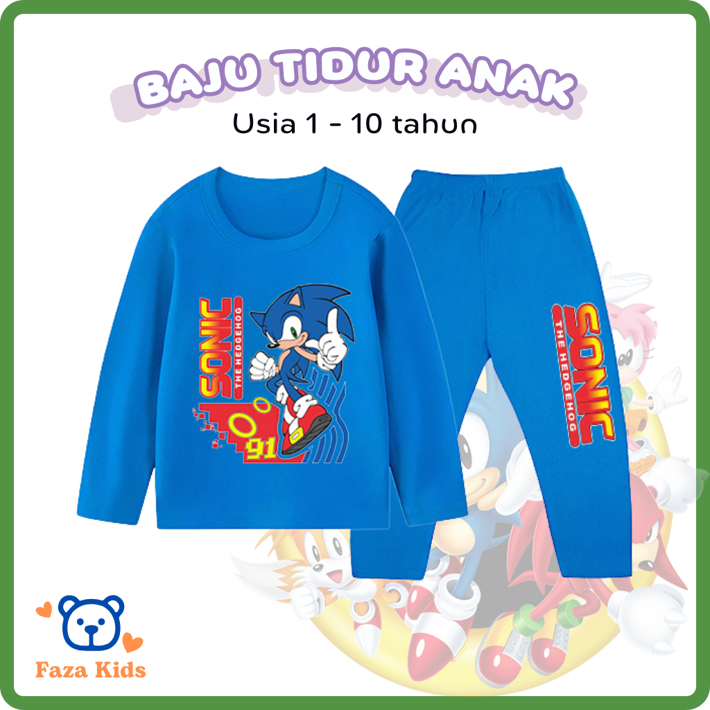 Jual Baju Tidur Setelan Panjang Anak Cowo Gambar Sonic the Hedgehog ...