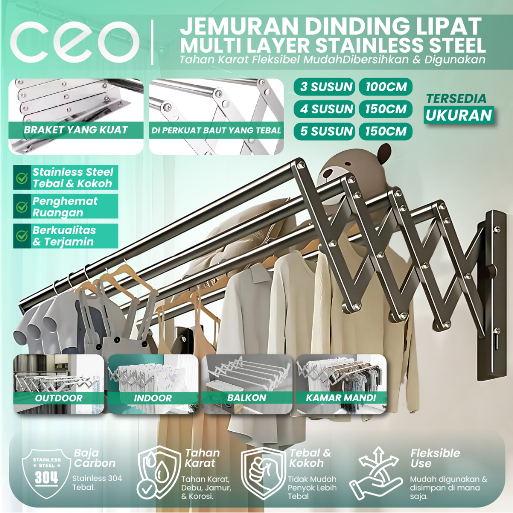 Jual CEO Jemuran Lipat Baju Stainless Jumbo Multilayer Jemuran Pakaian ...