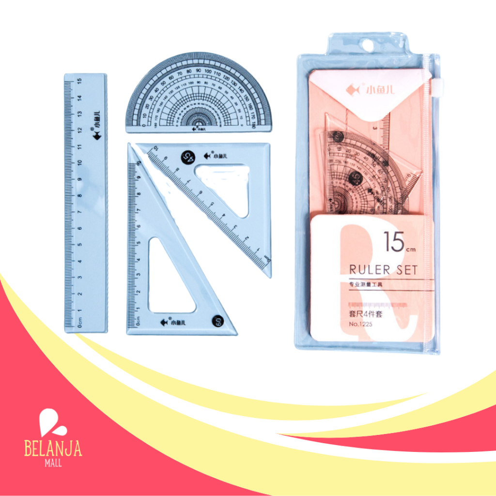 Jual belanjamall Penggaris Set 4 In 1 / Perlengkapan Sekolah Menggambar Motif Polos / Ruller Set ...