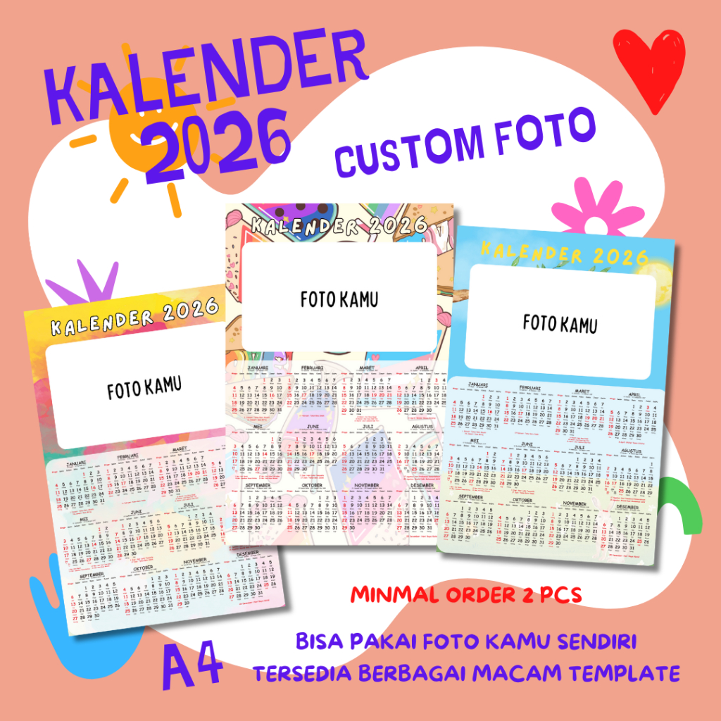 Jual [12 Bulanan A4] Kalender Dinding 2026 Kalender 12 Bulanan Custom ...