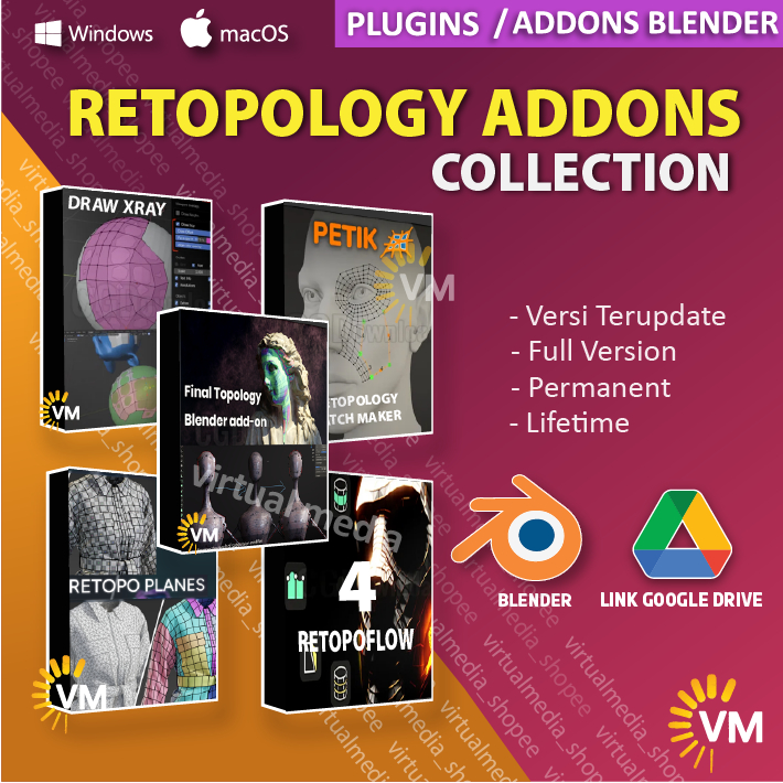 Jual BLENDER 3D ADDONS RETOPOLOGY RETOPOFLOW RETOPO PLANES EASY PATCH ...