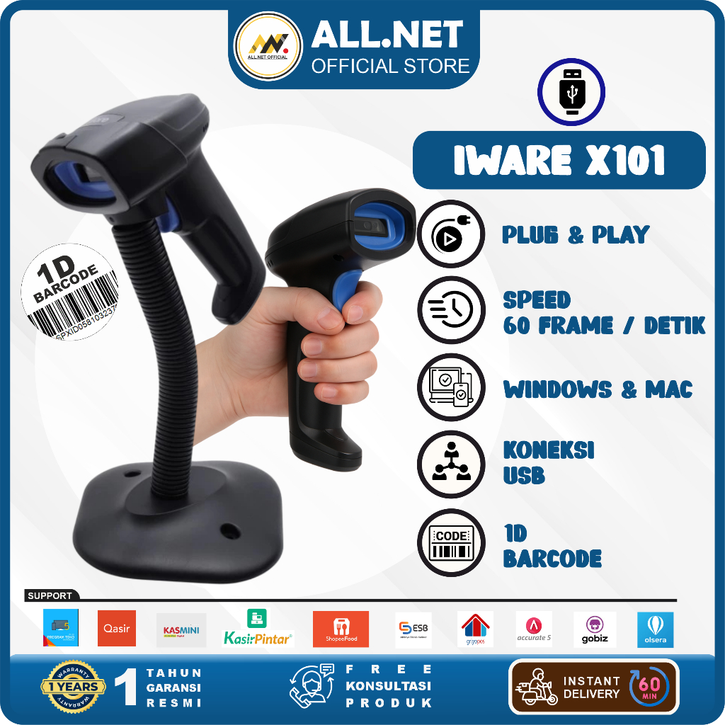 Jual Scanner Barcode 1D Iware X101 X 101 USB Plus Stand Auto Scan Kasir Mini Market | Shopee ...