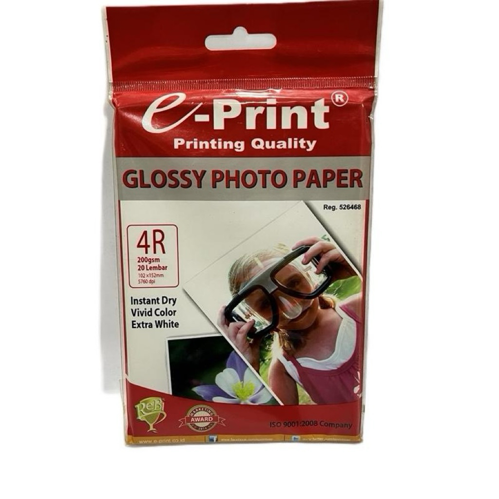 Jual Kertas Foto 4R Glossy Photo Paper E-Print 10x15 200Gsm isi 20lbr ...