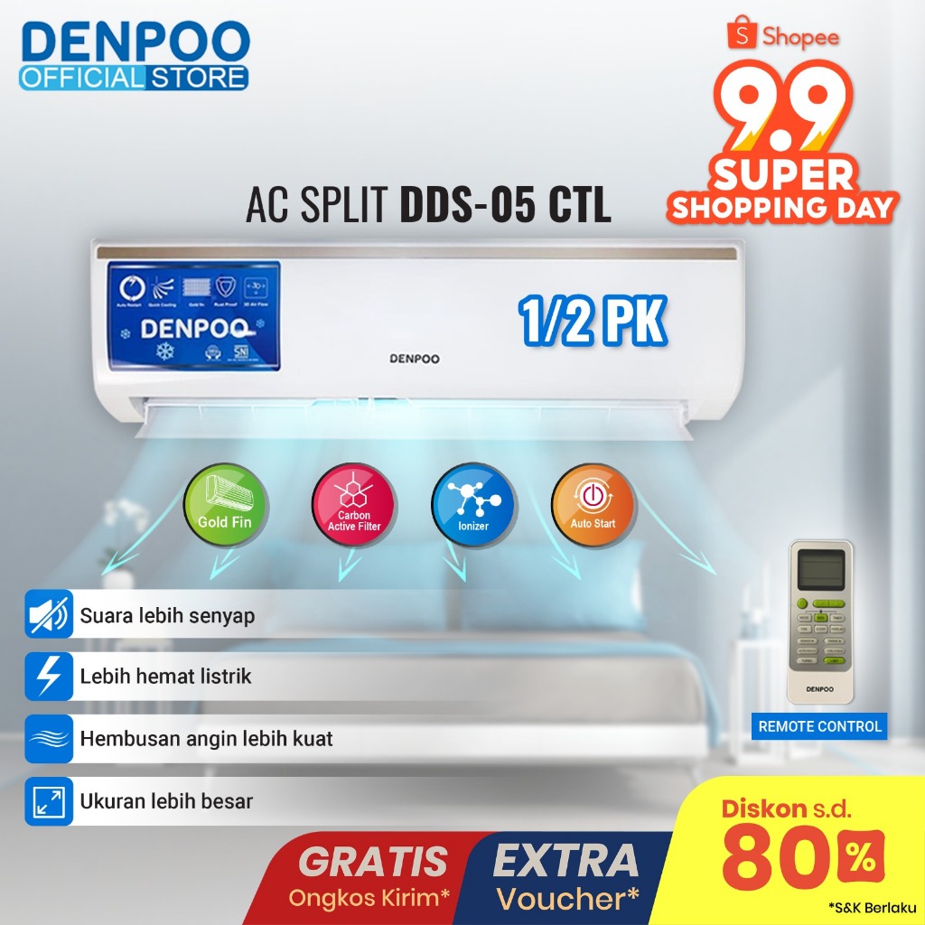 Jual DENPOO AC SPLIT DDS 05 CTL 1/2 PK AIR CONDITIONER UNIT ONLY | Shopee Indonesia