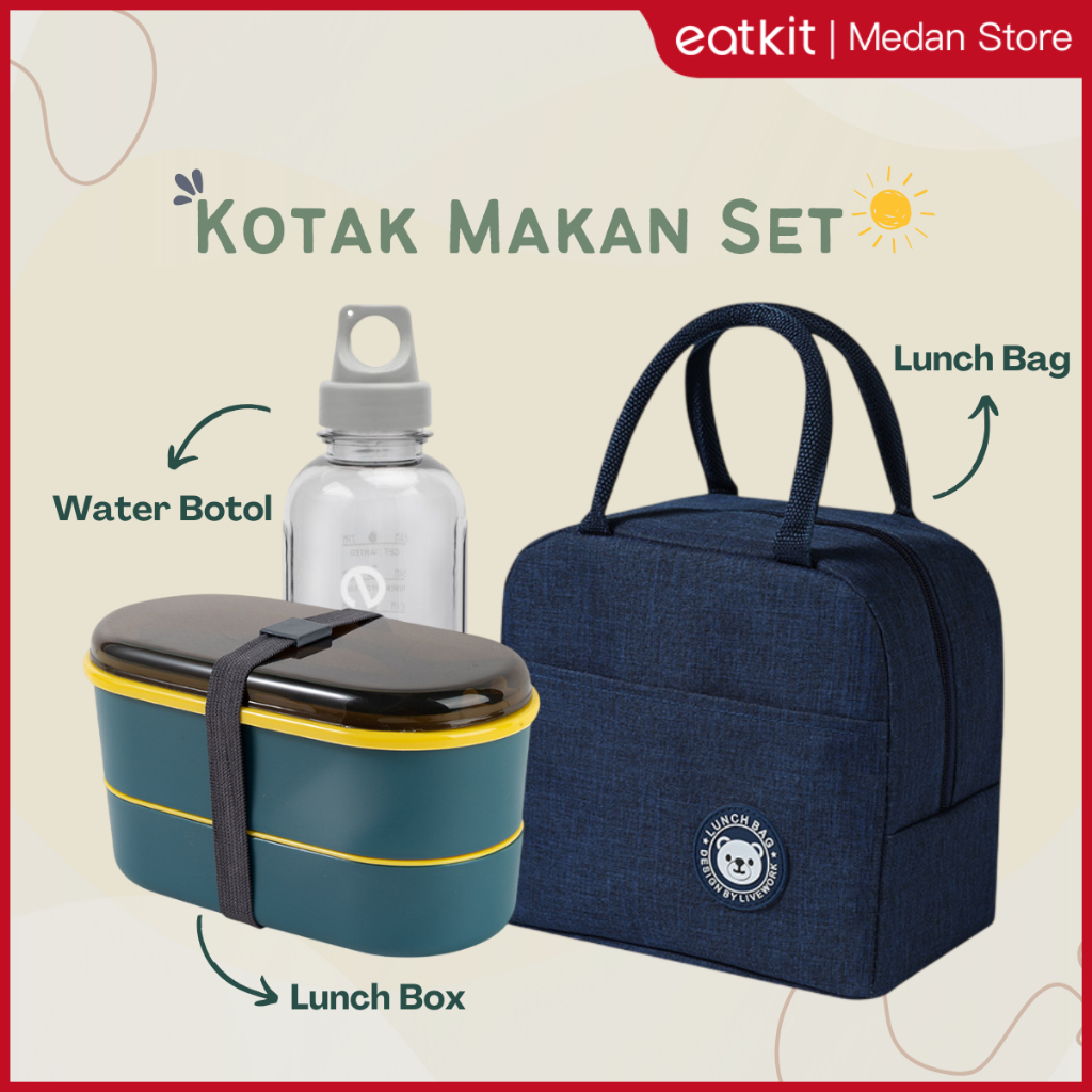 Jual [Medan Ready Stock] Eatkit 3in1 Lunch Box Set Kotak Makan Siang Aman untuk microwave Kotak ...