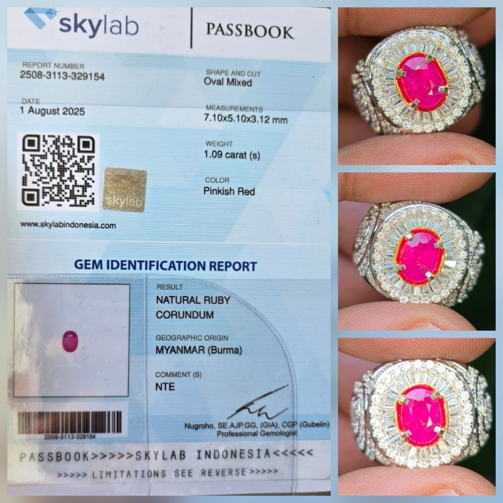 Jual Batu Natural HQ Ruby Burma Myanmar NTE No Heat Sertifikat 1.09 crt ...