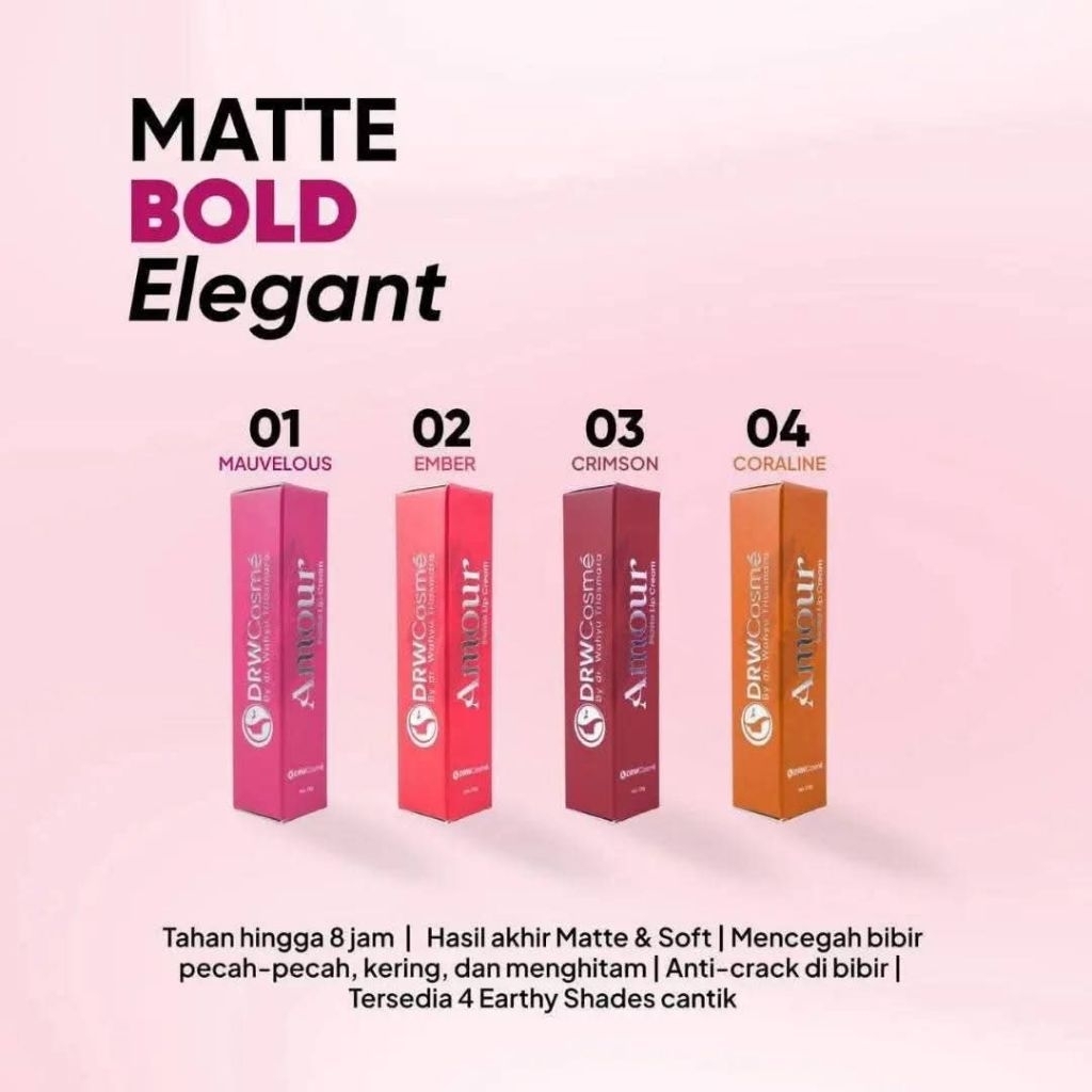 Jual Lipstik amour drw skincare warna coraline peace nude awet tahan ...