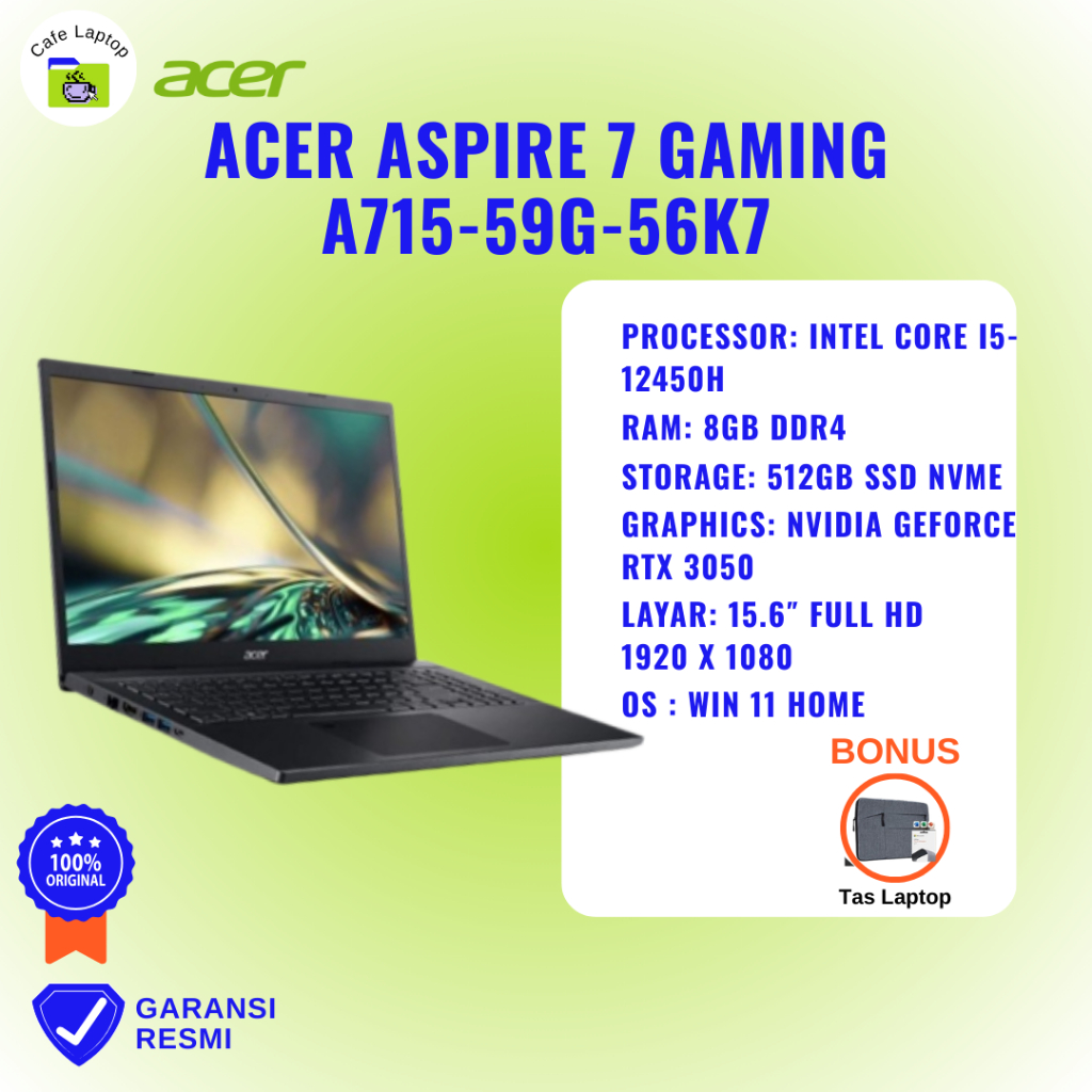 Jual ACER ASPIRE 7 PRO A715-59G-56K7 I5 12450H 8GB 512GB RTX3050 15.6 FHD 144HZ W11 OHS | Shopee ...