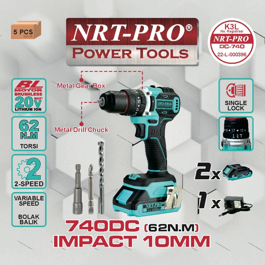 Jual Bor Baterai Impact Cordless Drill Brushless Bor Tembok 730DC 740DC ...