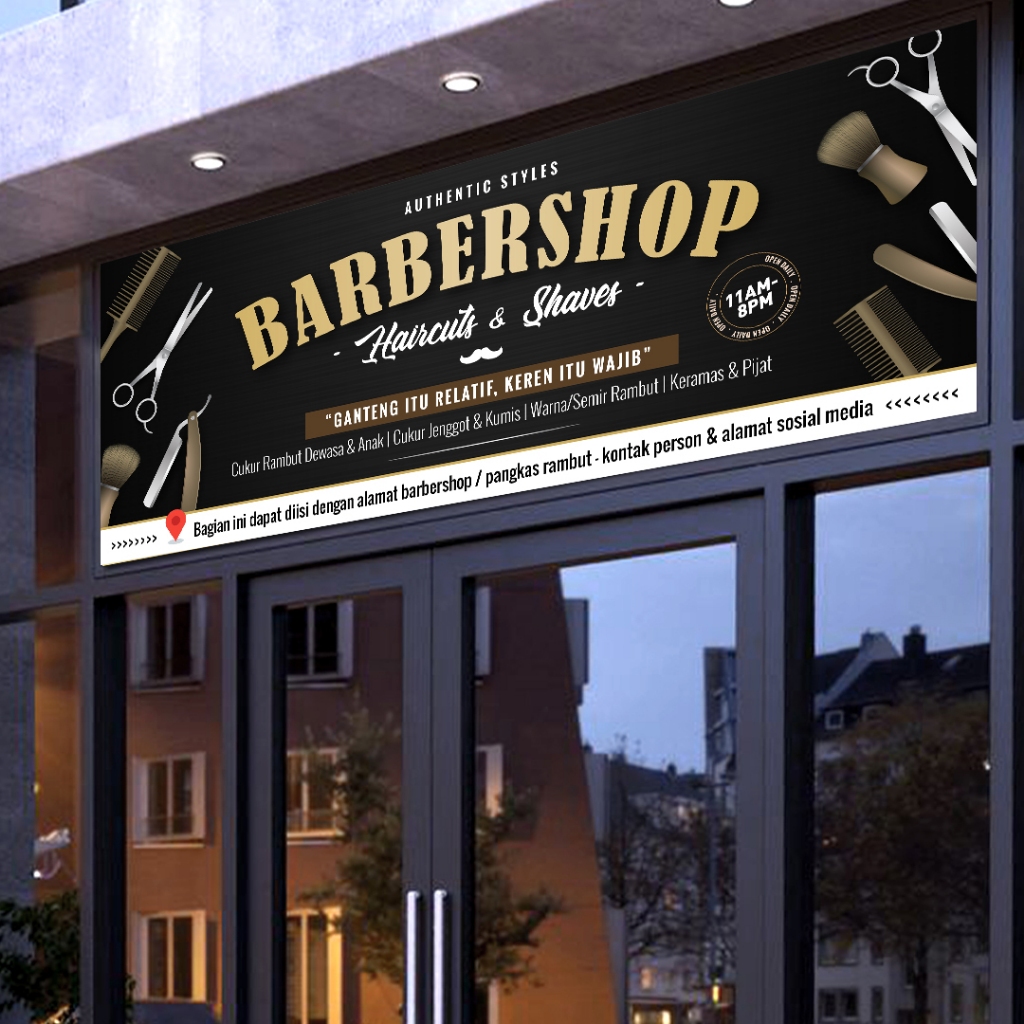 Jual Spanduk / Banner Besar Barbershop Pangkas Rambut Bahan Flexi ...