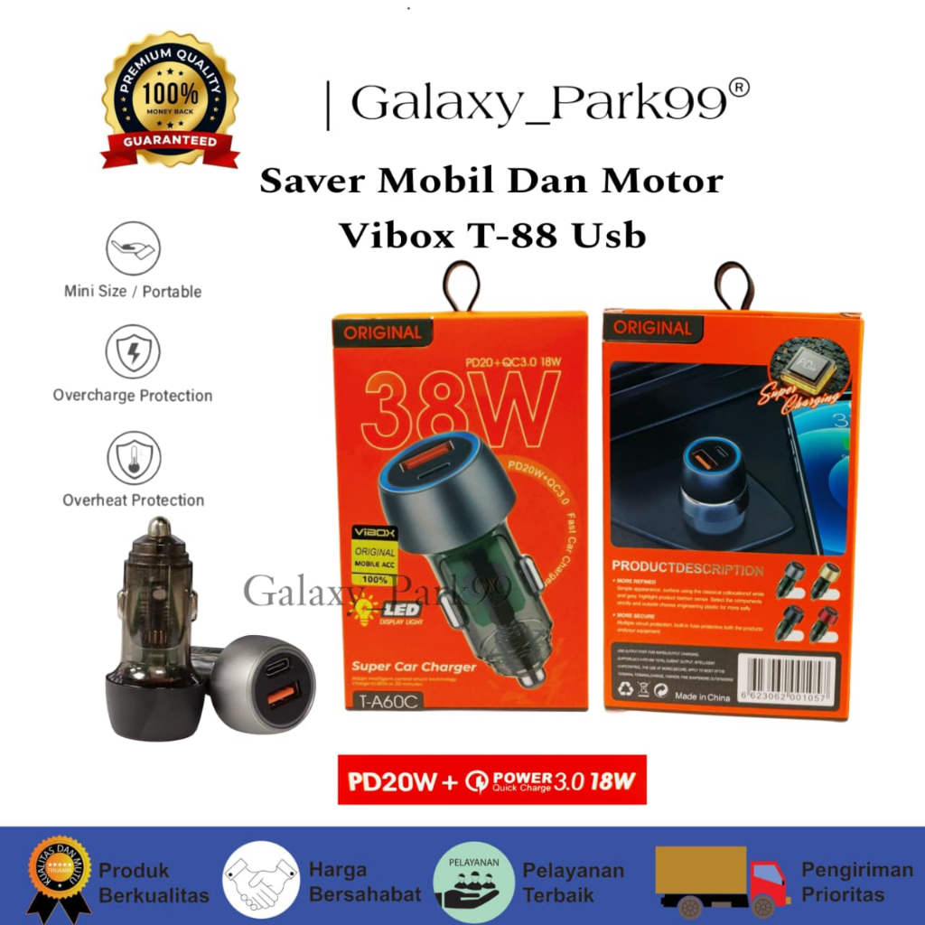 Jual Saver Mobil Dan Motor Vibox 38w Car Charger T-A060C USB A + Usb ...