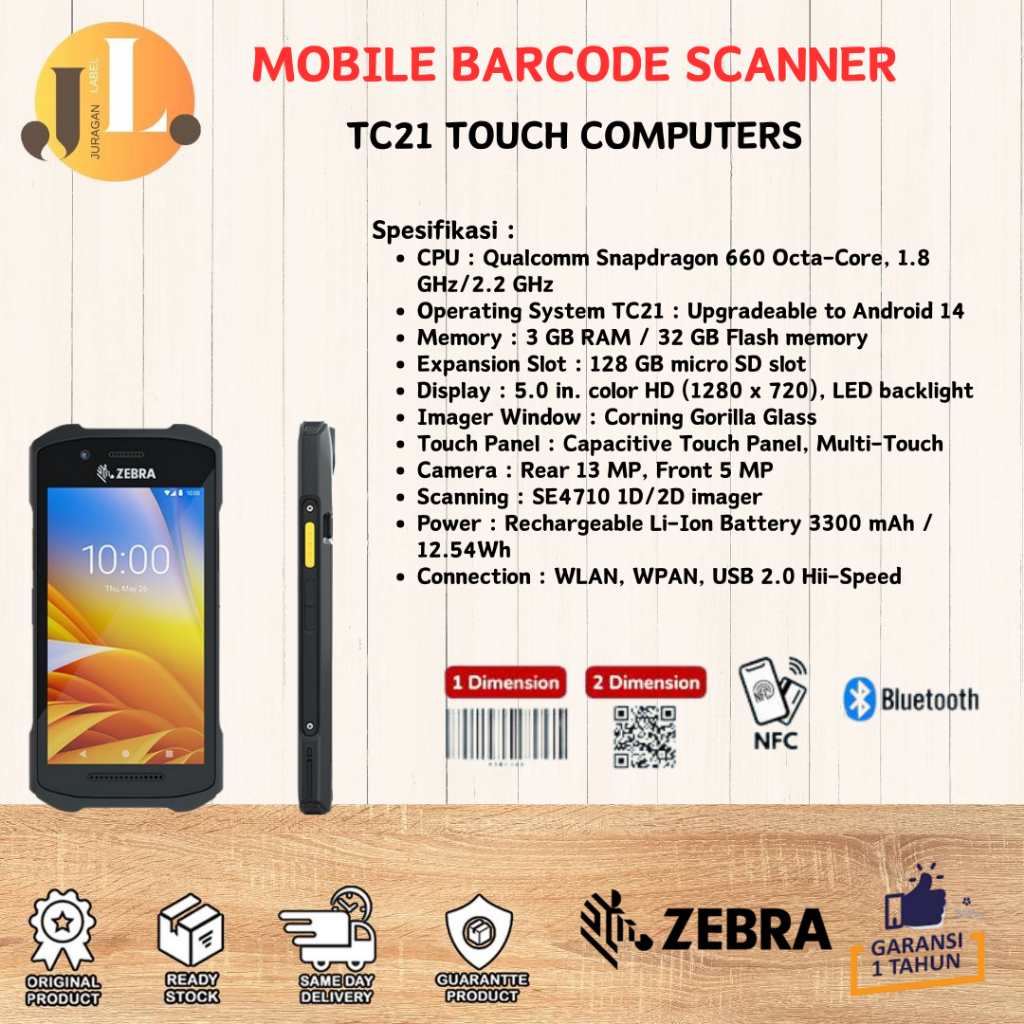 Jual ZEBRA TC21 TC210K-01A222-A6 Mobile Touchscreen - Portable PDA ...