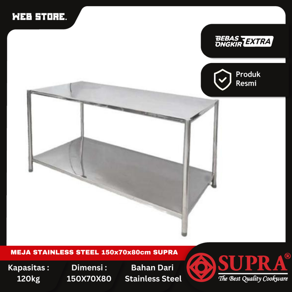 Jual Meja Dapur MBG Stainless Steel Meja Pemorsian 150 x 80 x 70 cm ...