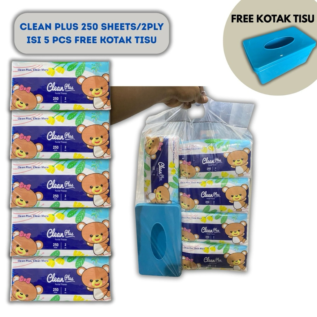 Jual TISSUE CLEAN PLUS 250 SHEET FREE DISPENSER ( 5 pcs tissu + 1 ...