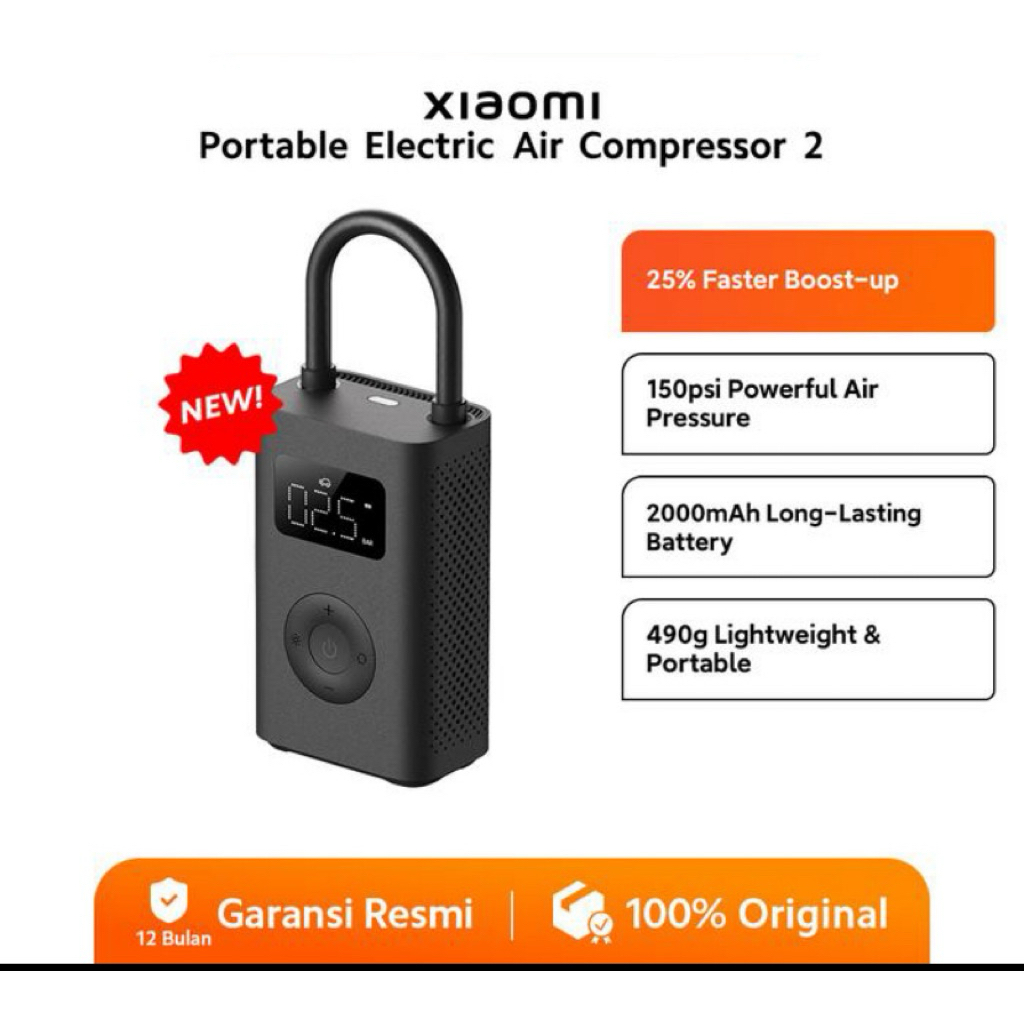 Jual Xiaomi Portabel Electric Air Compressor 2 | 25% Faster Boost-Up ...