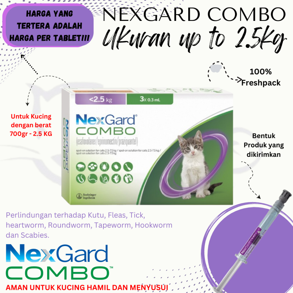 Jual Obat Kutu dan Cacing Kucing NEXGARD COMBO ukuran Up to 2.5KG ...
