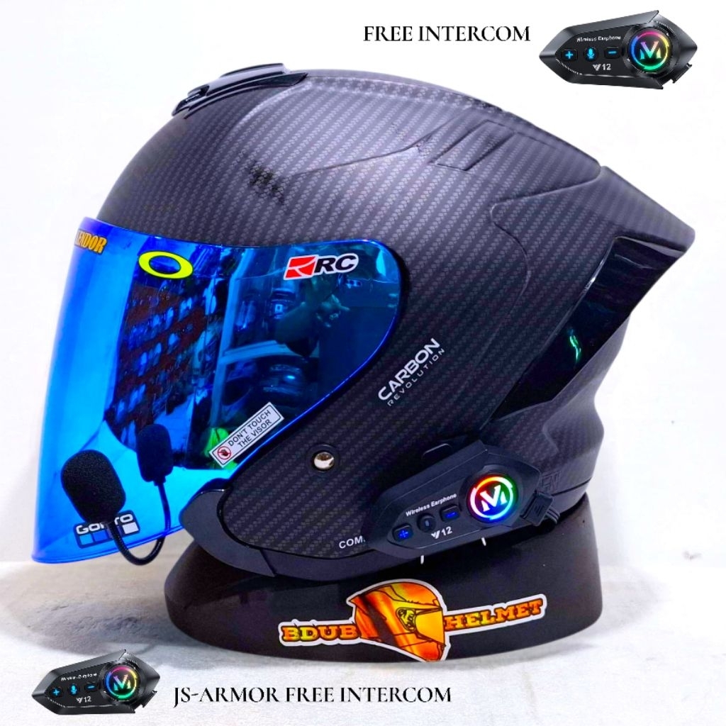 Jual Helm JS Armor carbon dof free intercom paket ganteng spoiler 3D ...