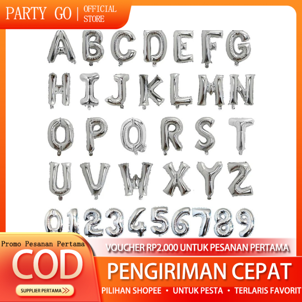 Jual Balon Foil Huruf Alfabet Silver A-Z Angka 0-9 Balon Satuan Ukuran ...